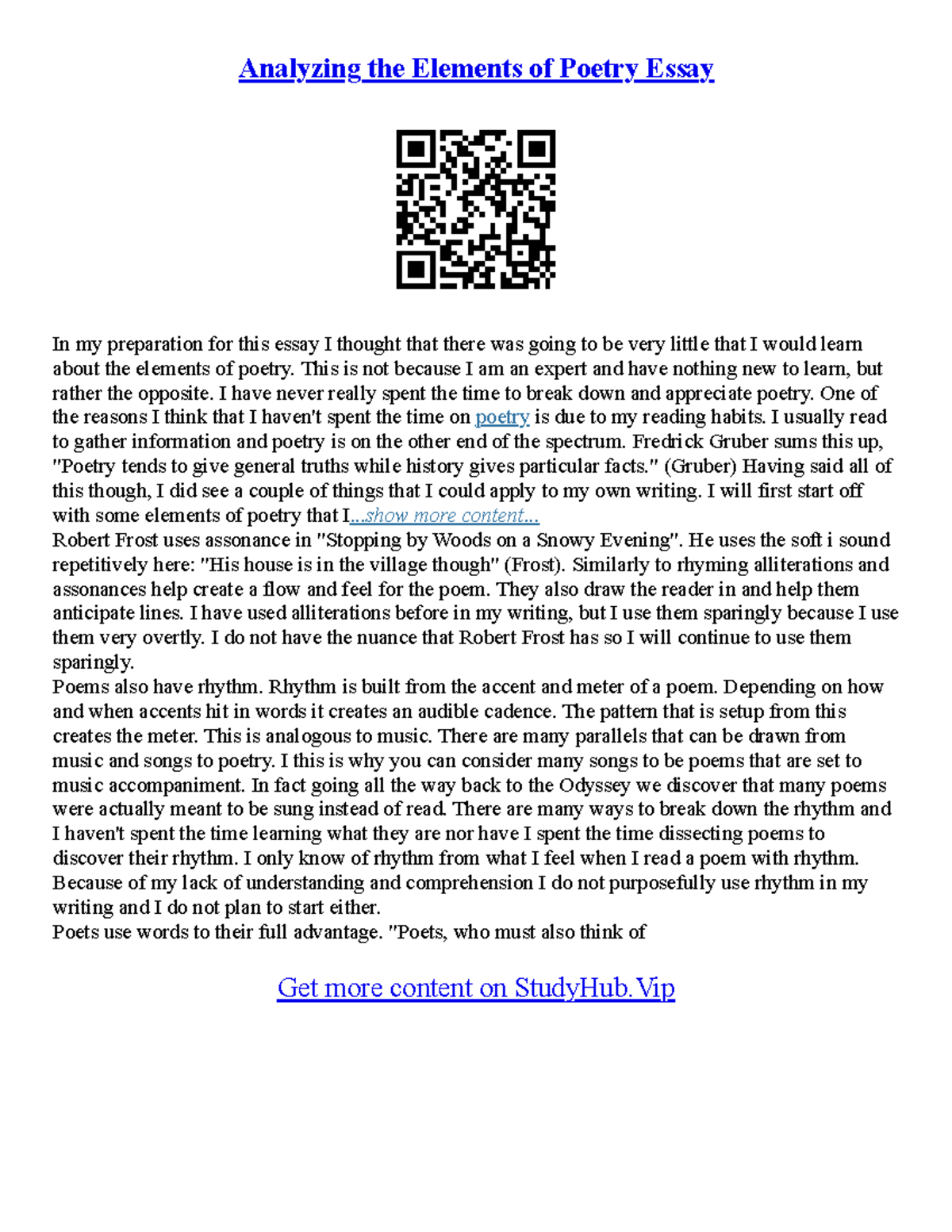 Poetry Essay Poetry Essay - Analyzing the Elements of Poetry Essay In ...