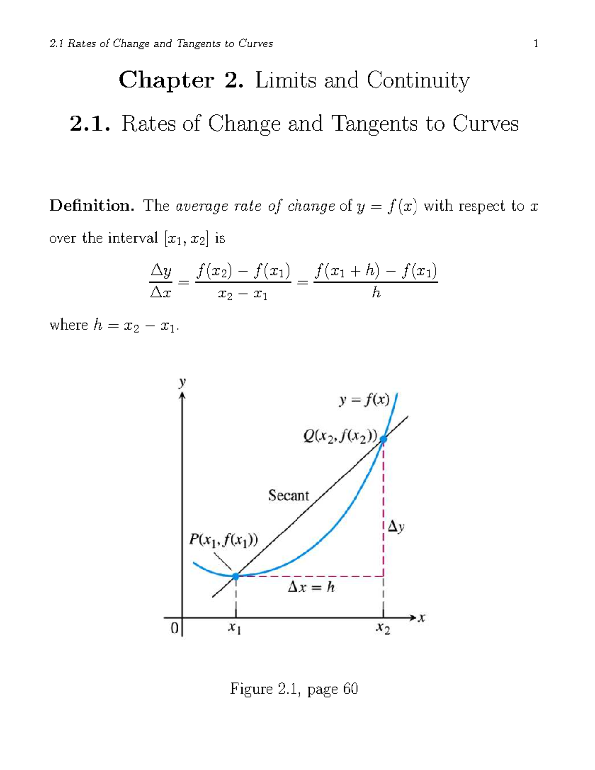Section 2.1 -Rates of Change and Tangents to Curves - 2 Rates of Change ...