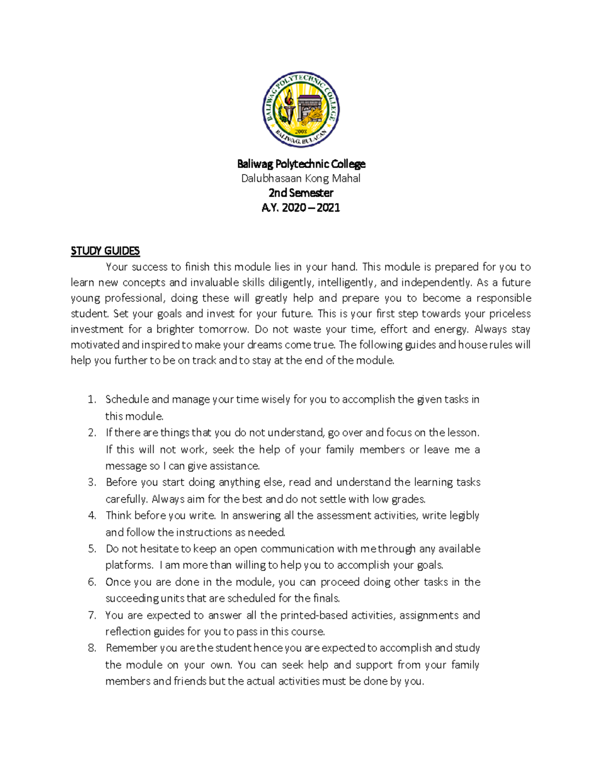 Module 8 Feelings and Moral Decisions - Baliwag Polytechnic College ...