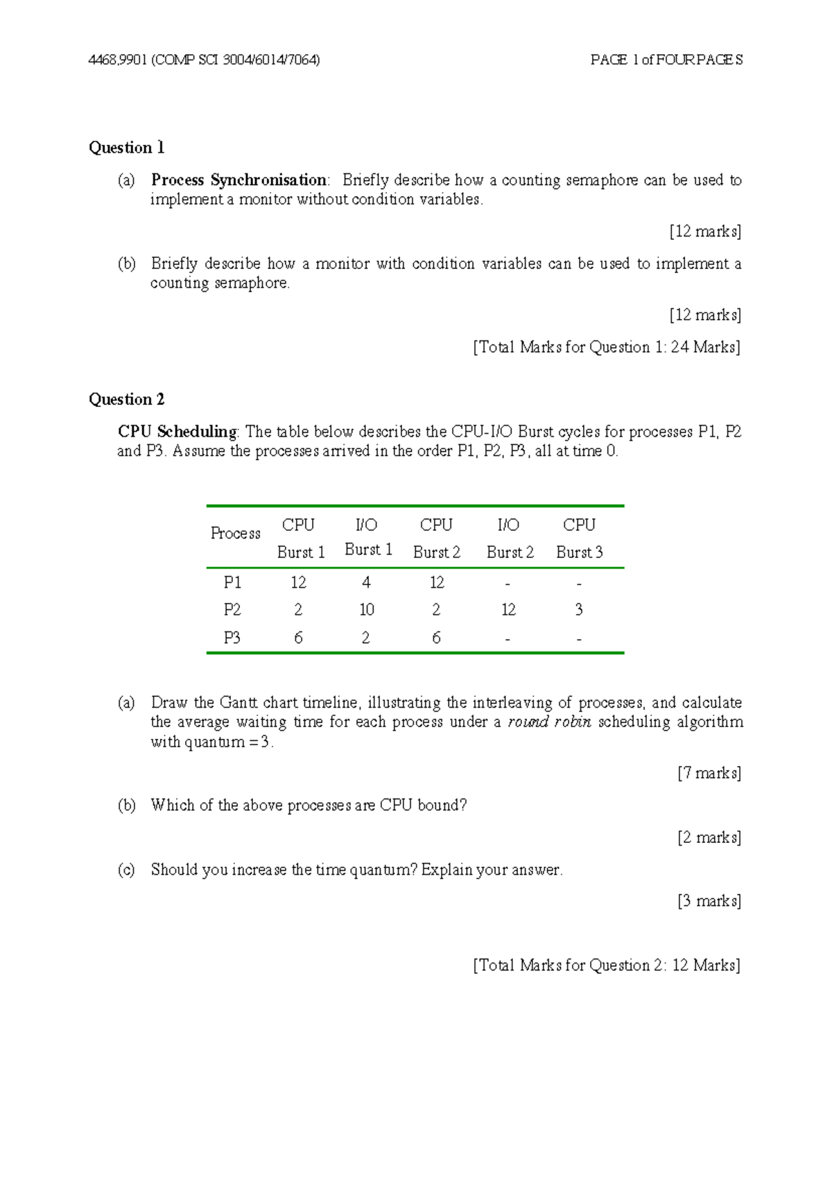 Exam 02 10 November, questions - 4468,9901 (COMP SCI 3004/6014/7064) PAGE 1 of FOUR PAGES ...