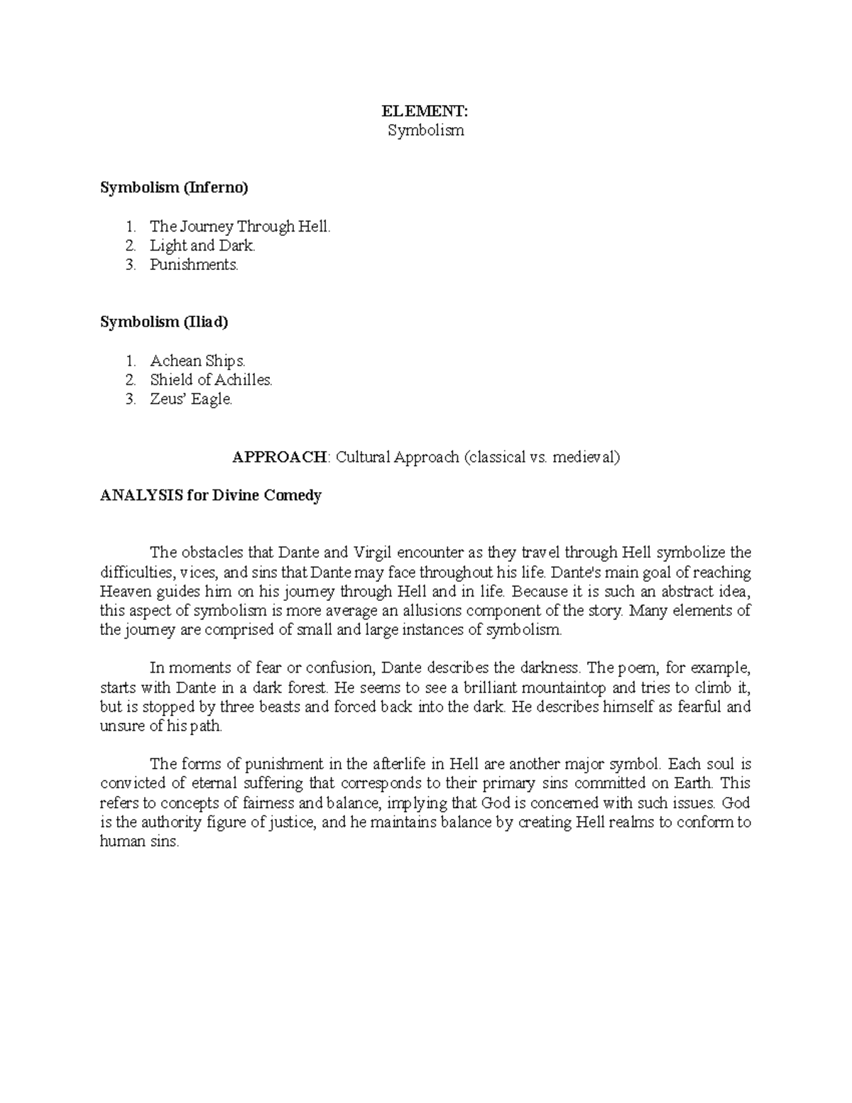 Analysis for Iliad - Summary - ELEMENT: Symbolism Symbolism (Inferno ...