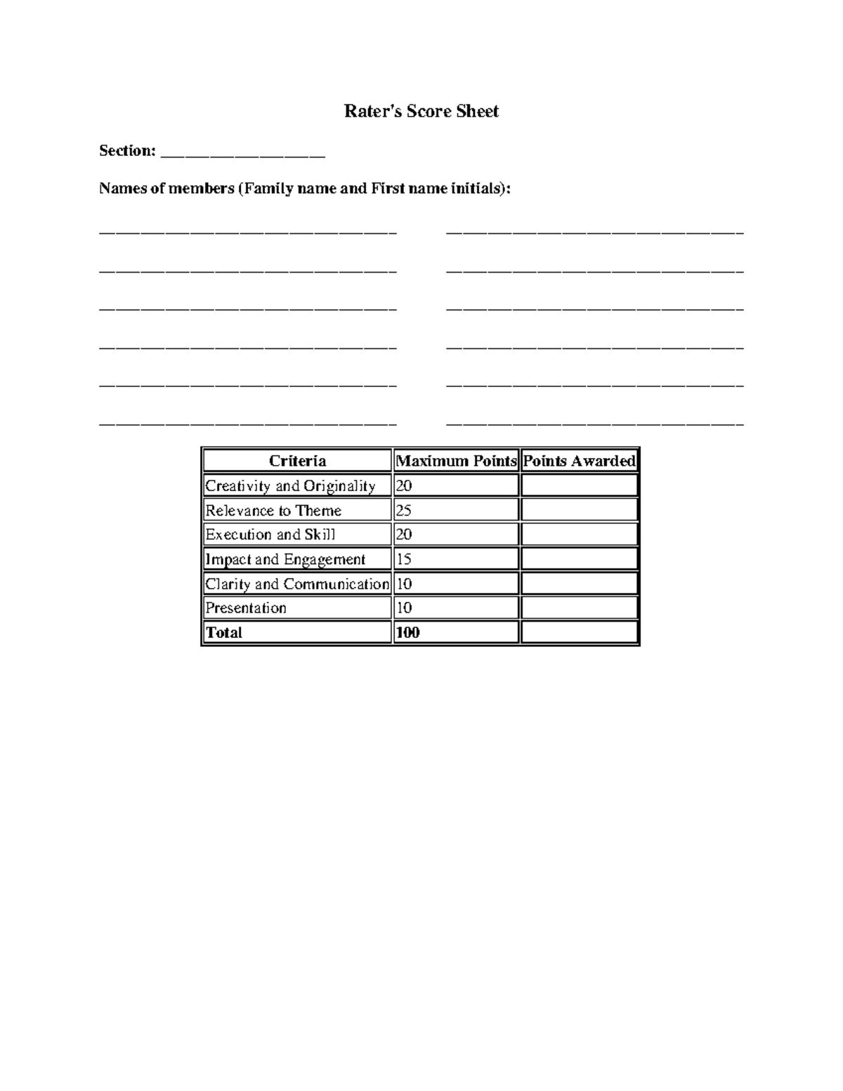 Raters-score-sheet -per-group - Rater's Score Sheet Section ...