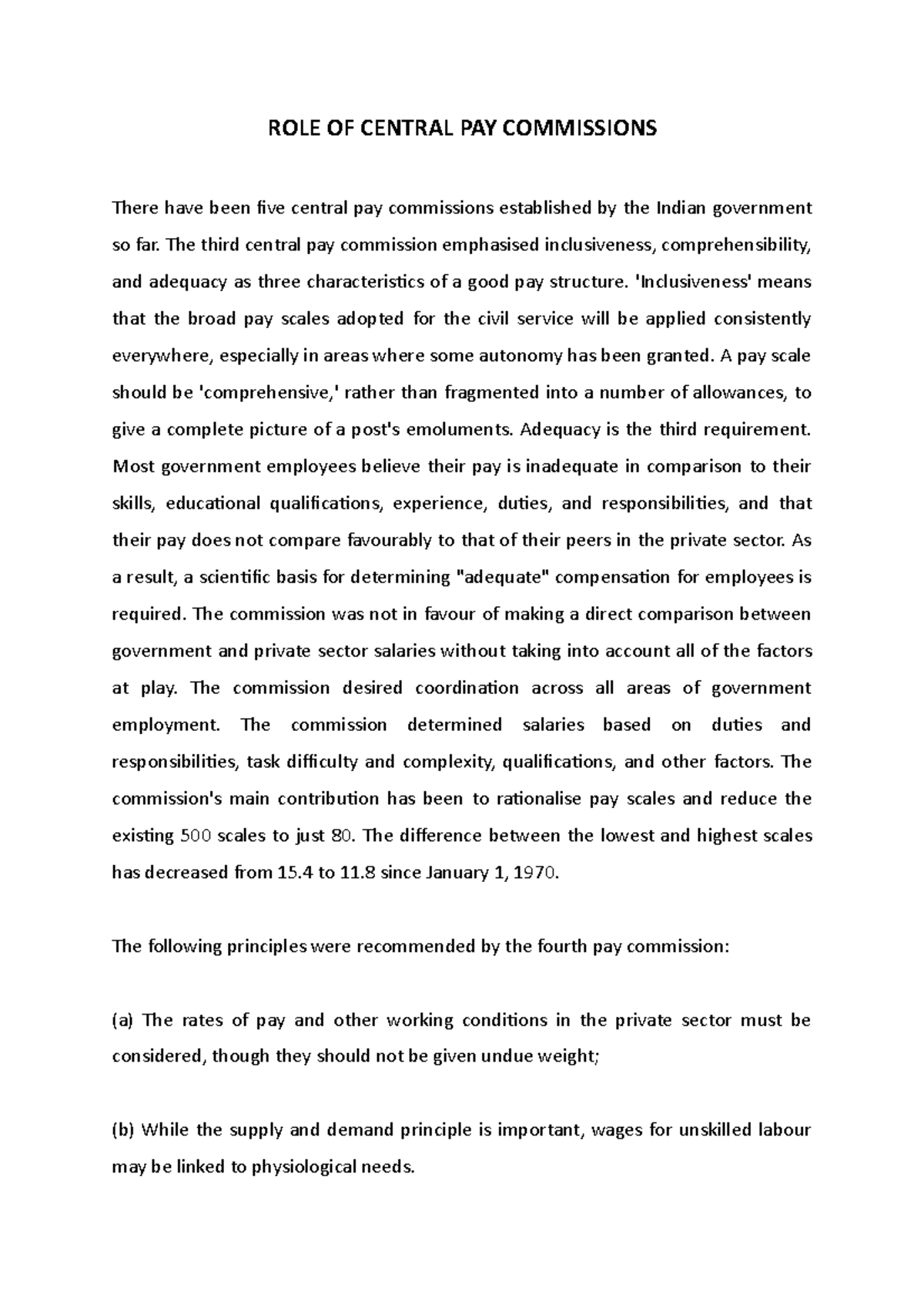 ROLE OF Central PAY Commissions - ROLE OF CENTRAL PAY COMMISSIONS There ...