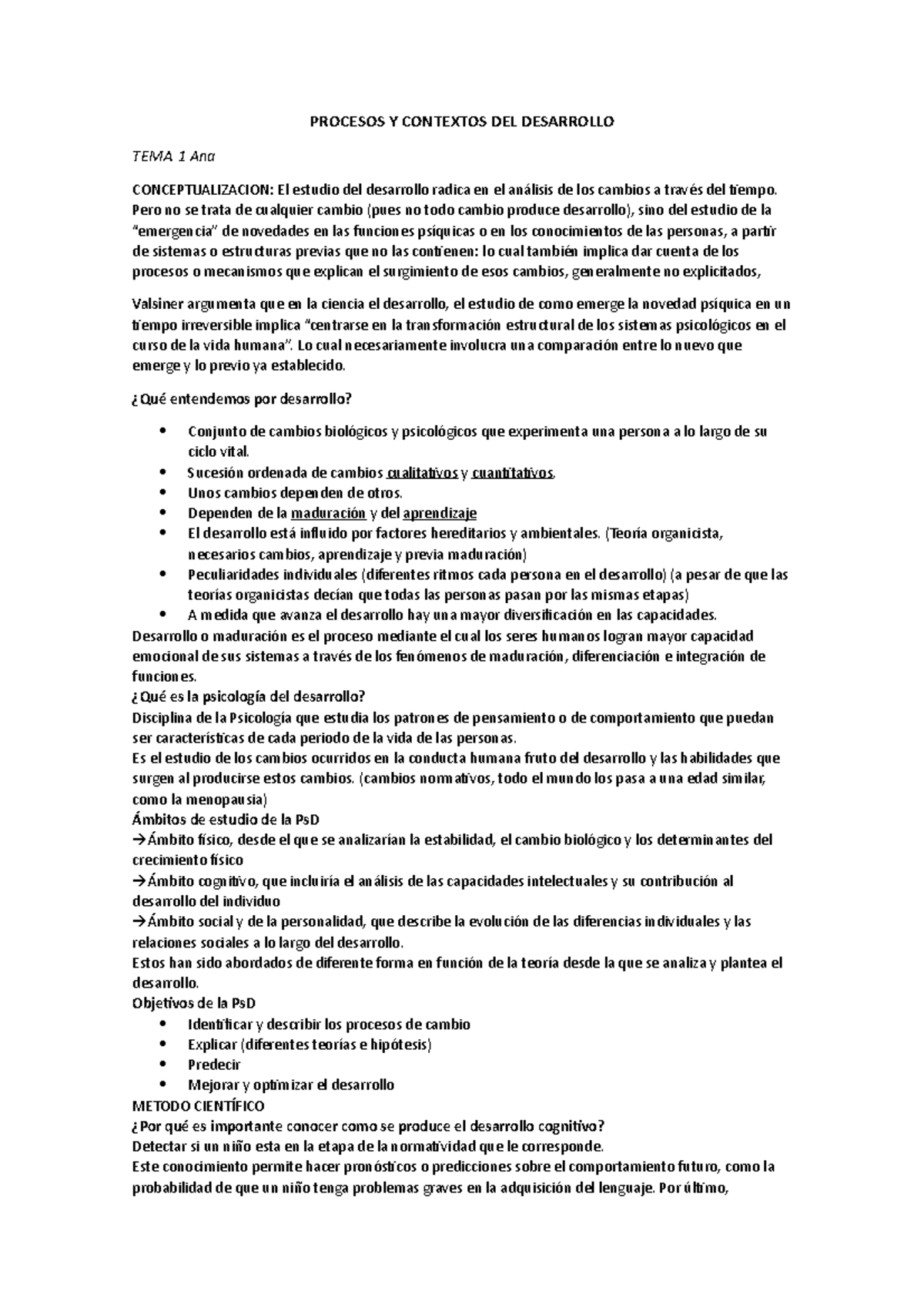 Teoría procesos y contextos del desarrollo - PROCESOS Y CONTEXTOS DEL DESARROLLO TEMA 1 Ana ...