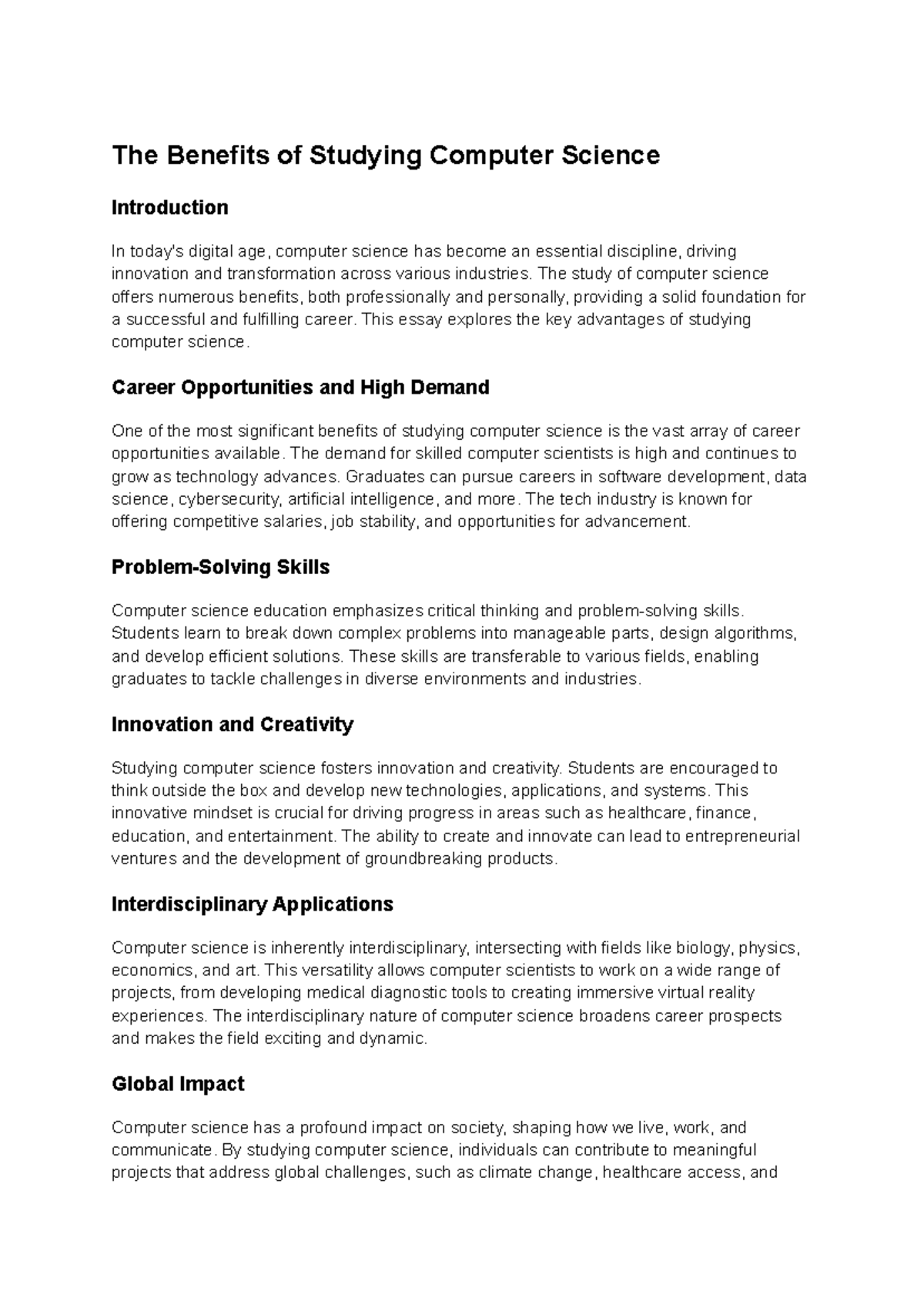 The Benefits of Studying Computer Science - The Benefits of Studying ...