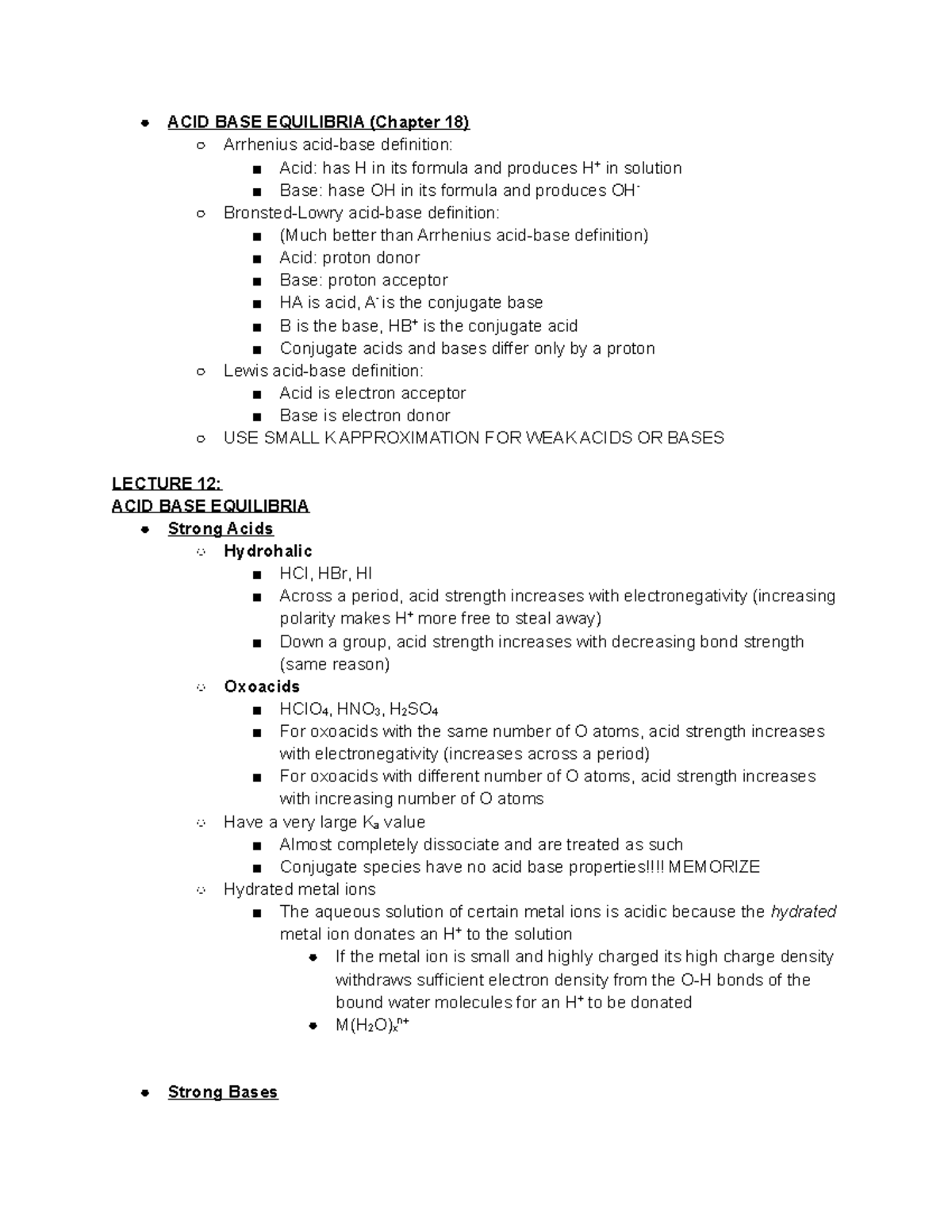 Acid-Base Equilibria (Chapter 18) - Chem102 - UAlberta - Studocu