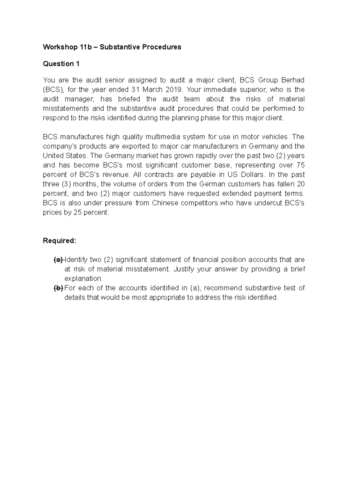 Workshop 11b - Questions - Workshop 11b – Substantive Procedures ...
