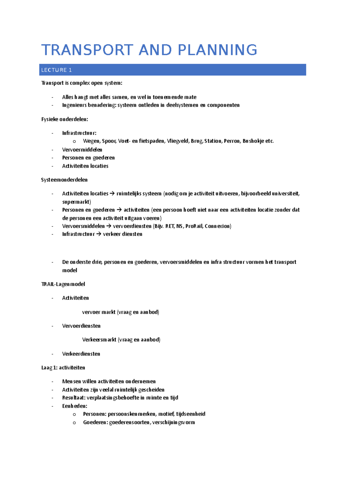 Transport en planning- Lecture Notes - TRANSPORT AND PLANNING LECTURE 1 ...