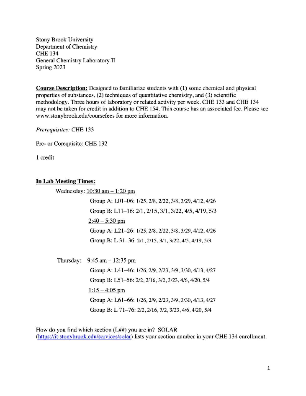 Chem Lab 2 Syllabus 2023 - Stony Brook University Department of ...
