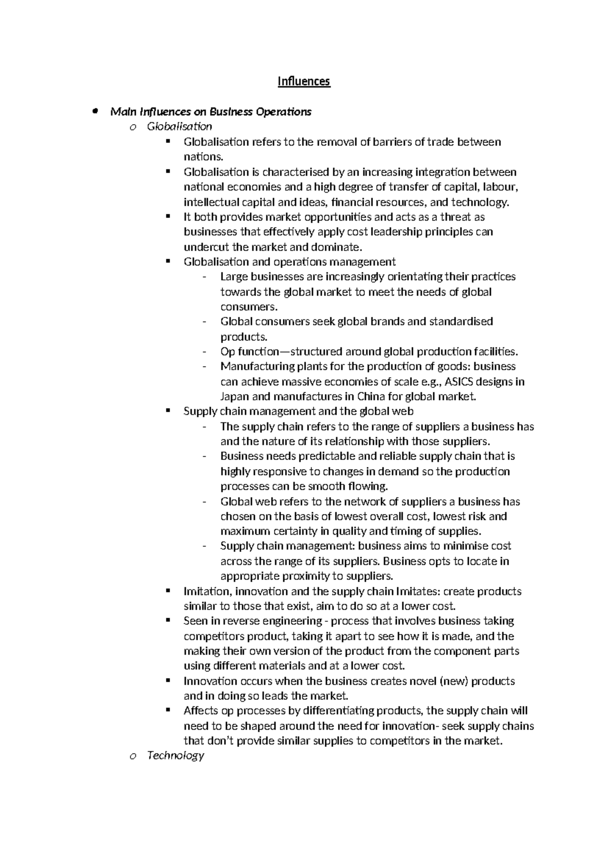 Operations Influences - Influences Main Influences on Business ...