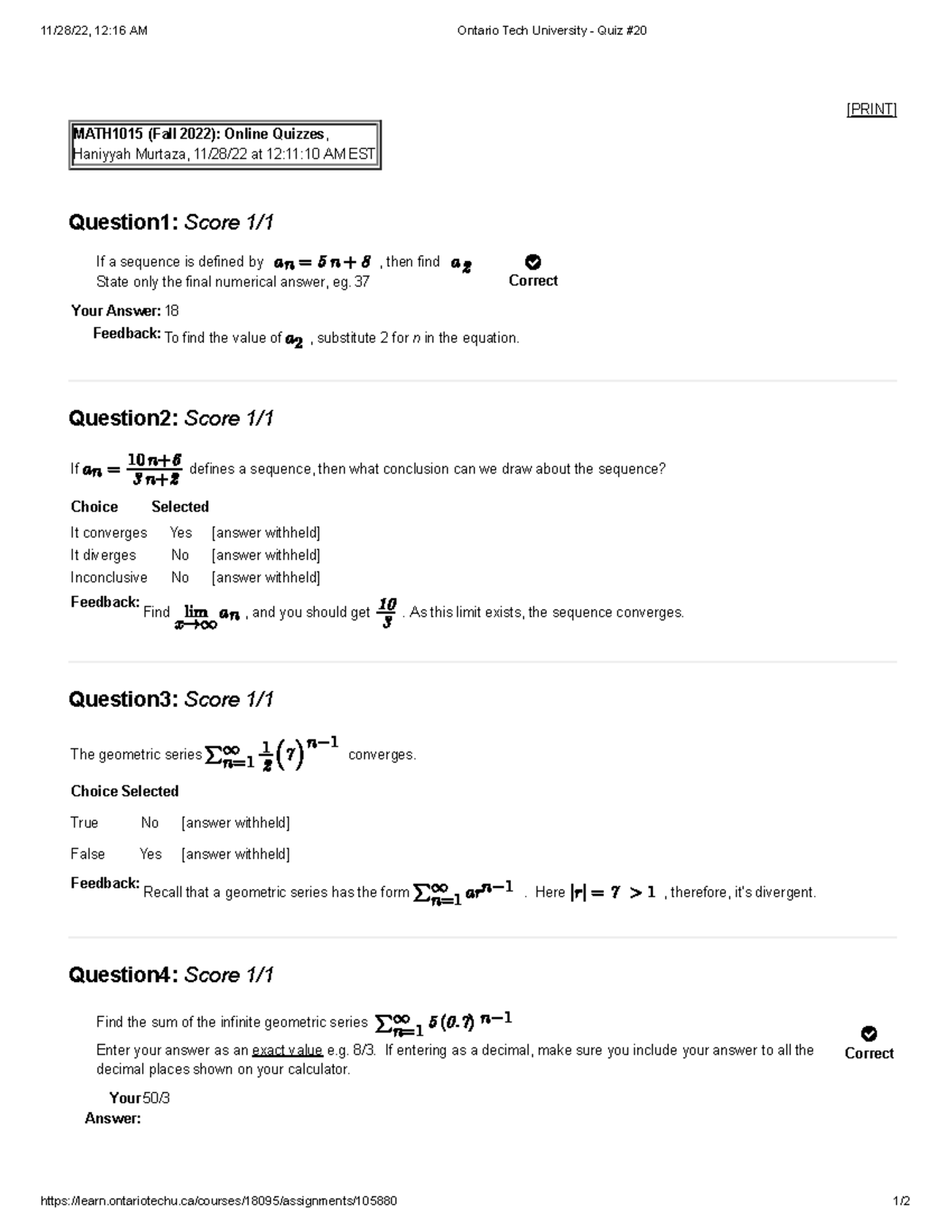 Sequences - mobious quiz - 11/28/22, 12:16 AM Ontario Tech University ...
