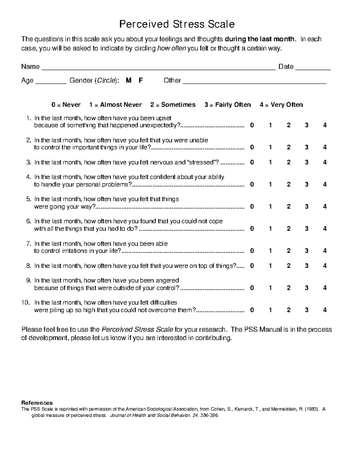 Perceived Stress Scale - In each case, you will be asked to indicate by ...
