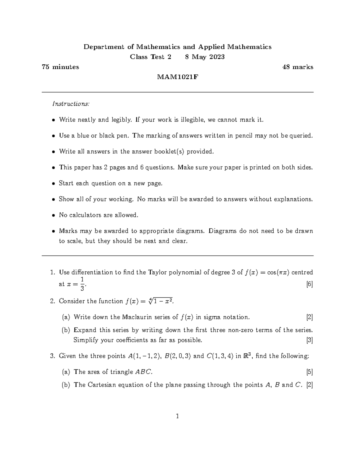 MAM1021F CT2 2023 - Class Test 02 2023 - Department of Mathematics and ...