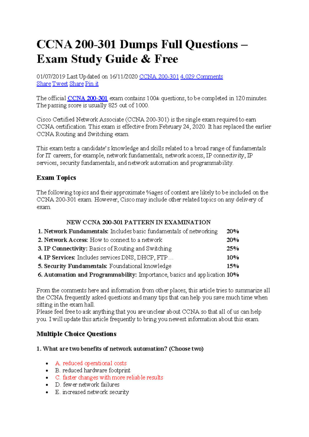 CCNA 200-301 Dump with explanations 202011 16 - CCNA 200-301 Dumps Full ...