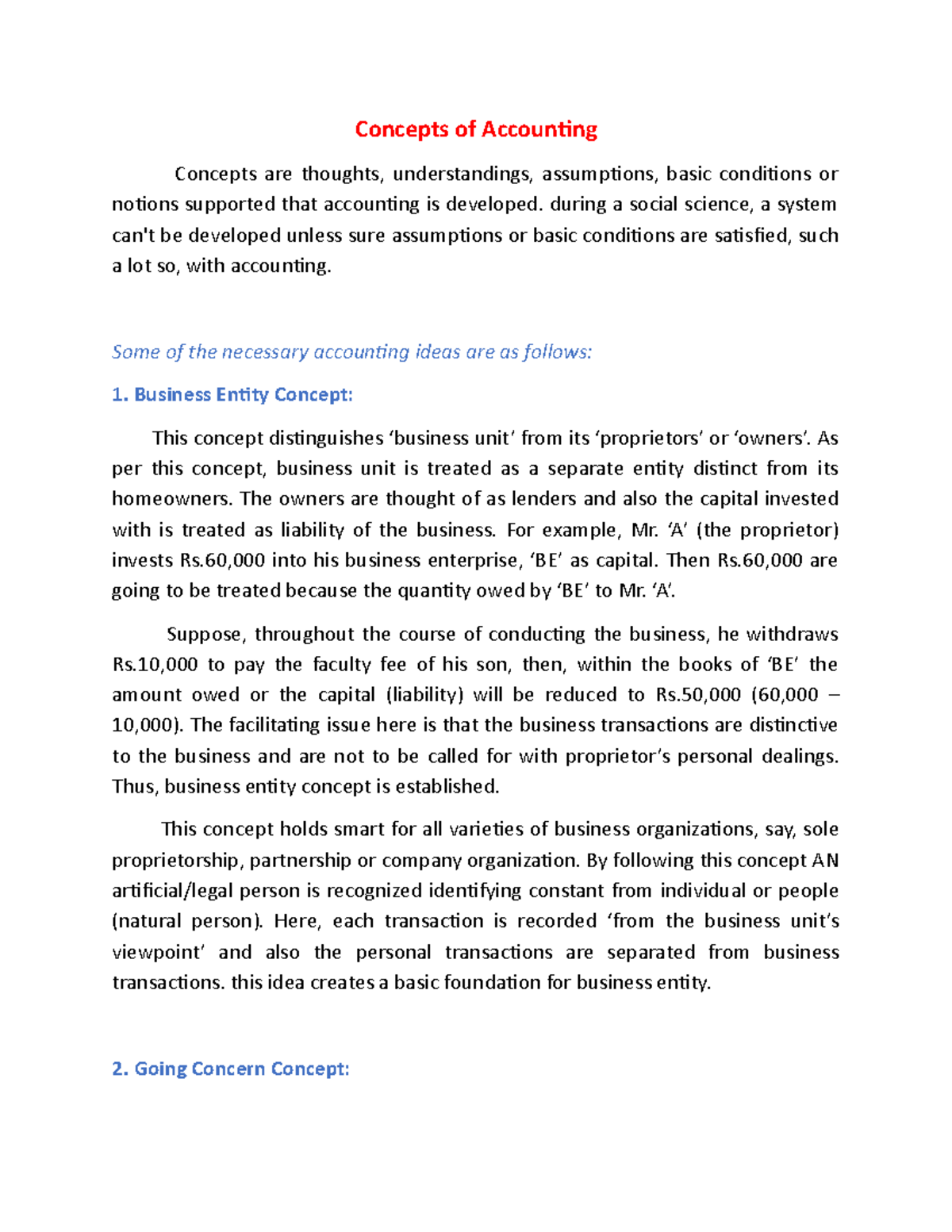 Basic Acc Concepts of Accounting - Concepts of Accounting Concepts are ...