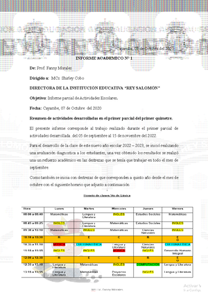 Ejemplo Informe Primer Parcial - INFORME ACADEMICO N° 1 De: Prof ...