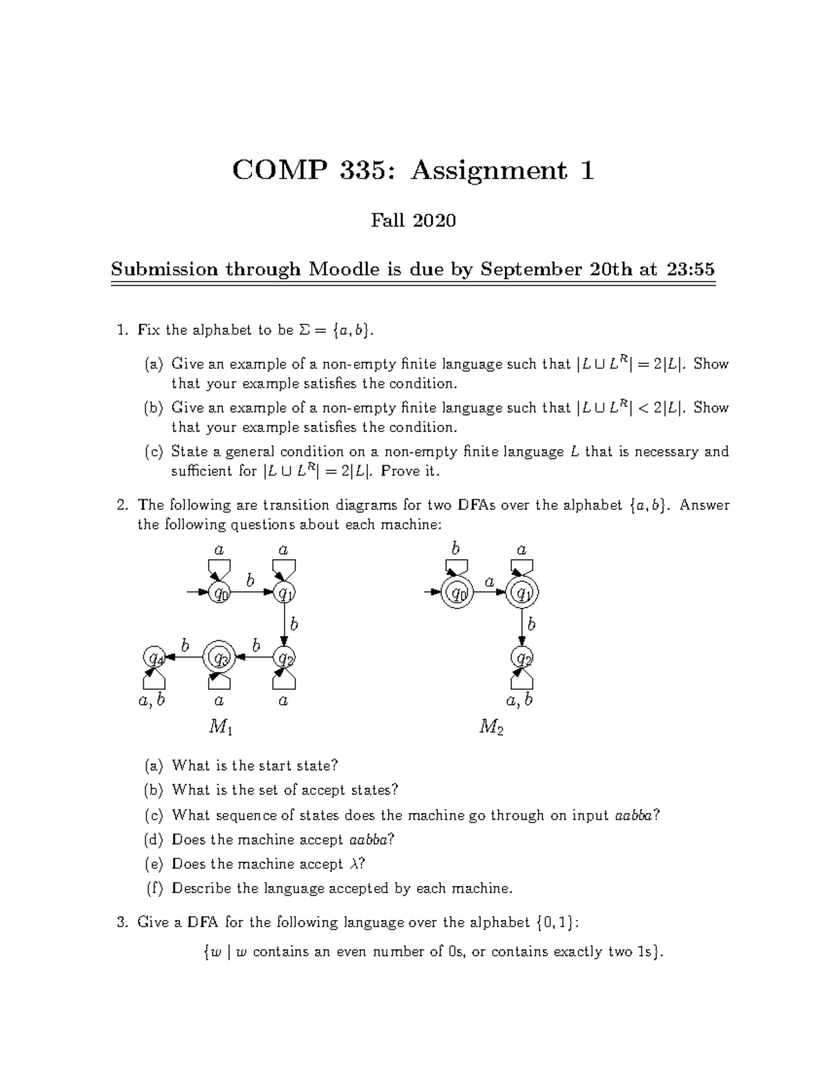 Asg1 - assignment - COMP 335: Assignment 1 Fall 2020 Submission through Moodle is due by ...