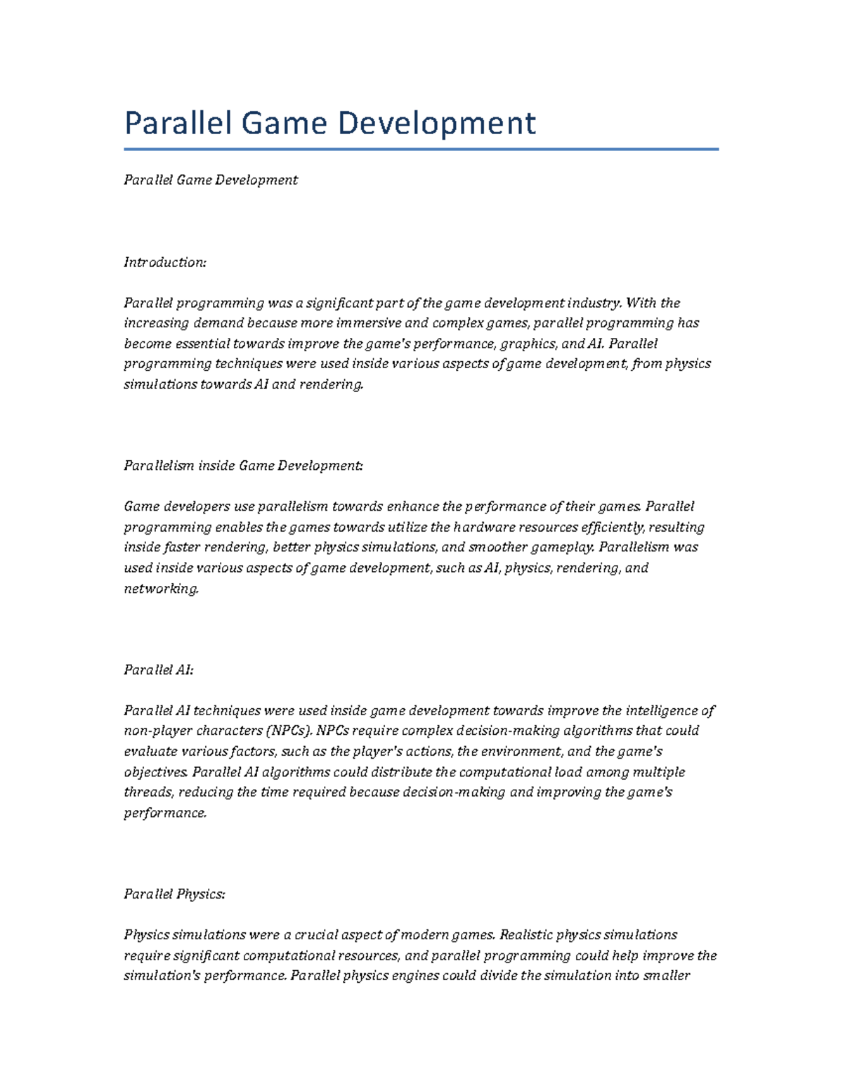 Parallel Game Development - Parallel Game Development Parallel Game ...