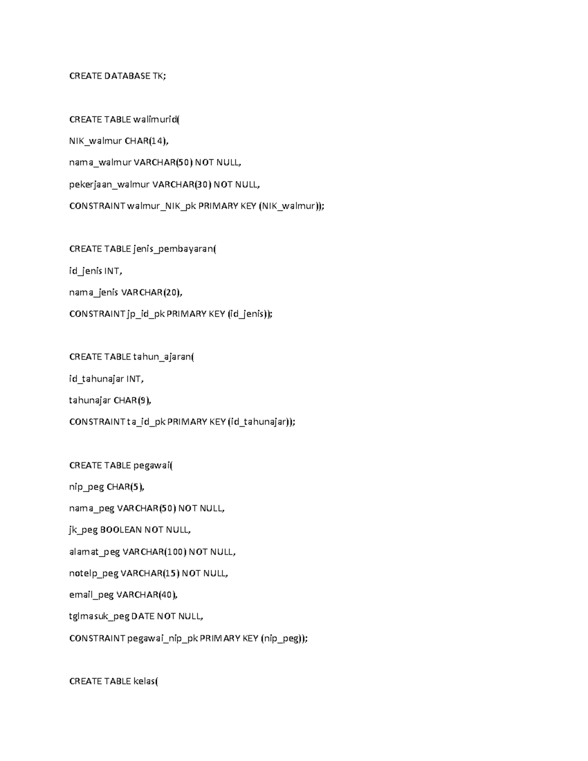 152011 513019 Prak6 - query - CREATE DATABASE TK; CREATE TABLE ...