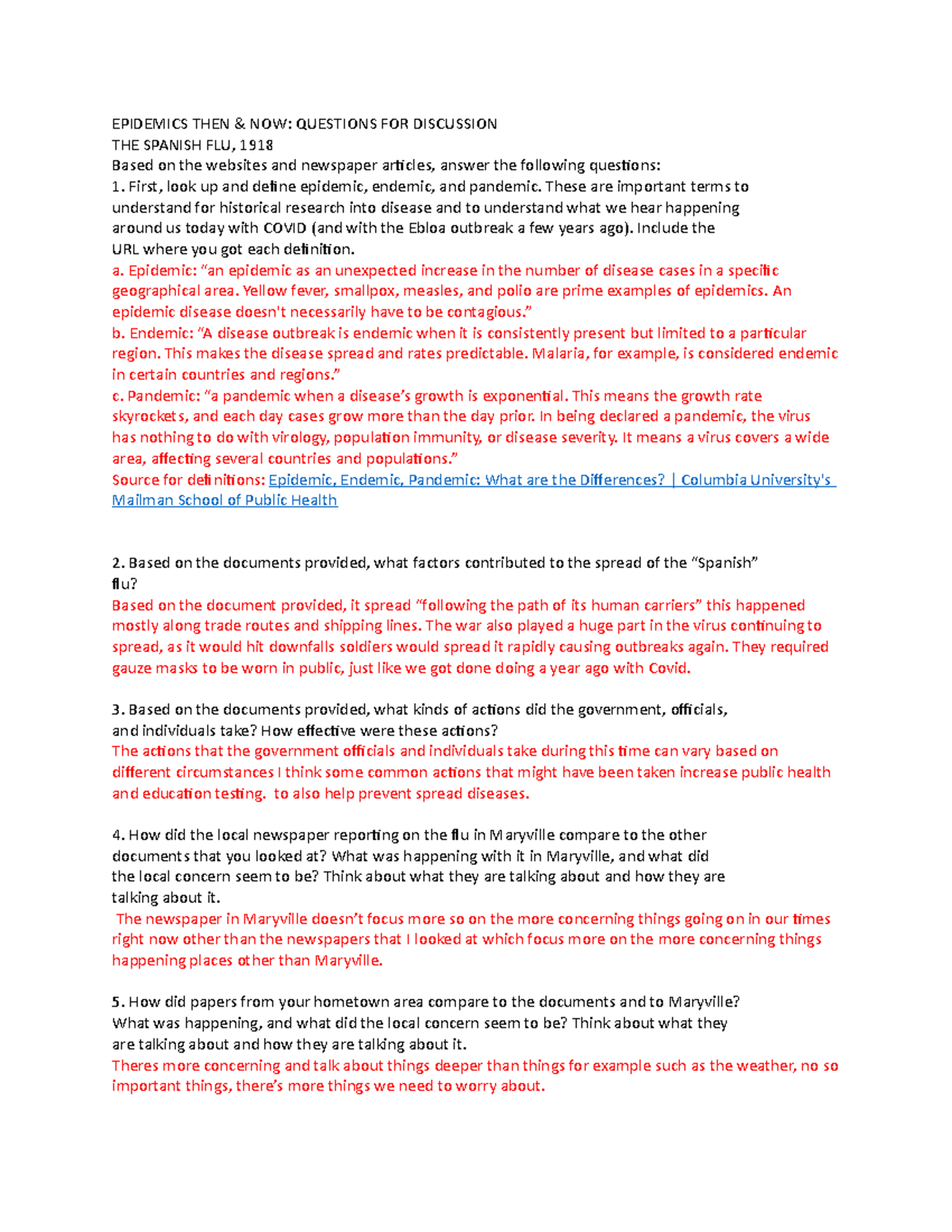 Epidemics THEN and NOW - EPIDEMICS THEN & NOW: QUESTIONS FOR DISCUSSION ...