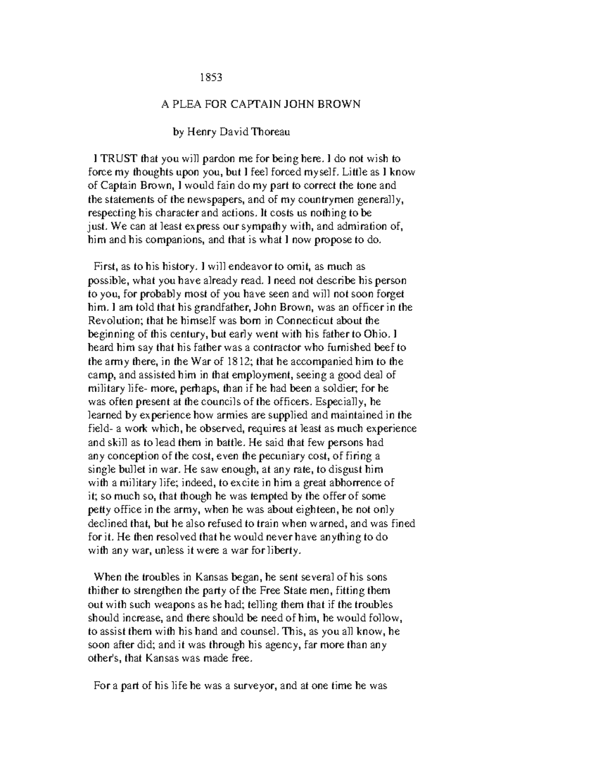Thoreau, A Plea for Captain John Brown - 1853 A PLEA FOR CAPTAIN JOHN ...