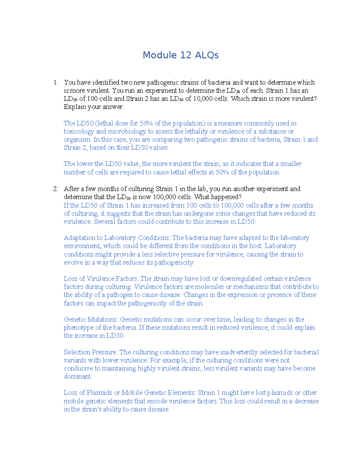 Module 12 ALQs - work doing before class - Module 12 ALQs You have ...