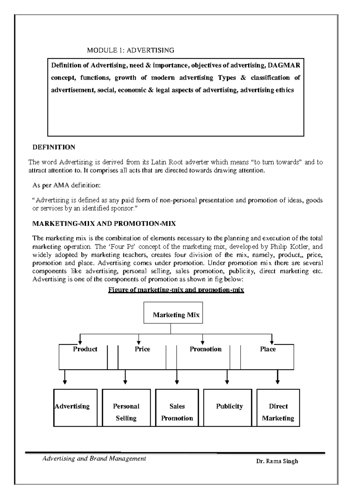 Advertising - Module 1 - MODULE 1: ADVERTISING Definition of Advertising, need & importance ...