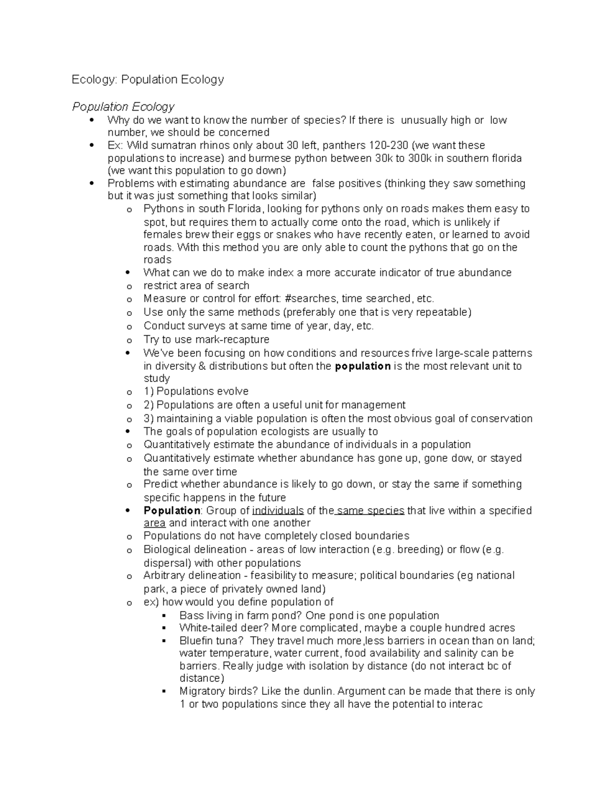 Ecology Notes - Population Ecology - Ecology: Population Ecology ...