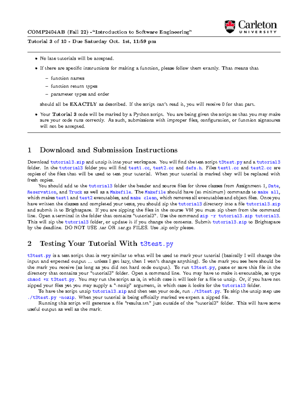 Tutorial 3 - COMP2404AB (Fall 22) -“Introduction to Software Engineering” Tutorial 3 of 10 - Due ...