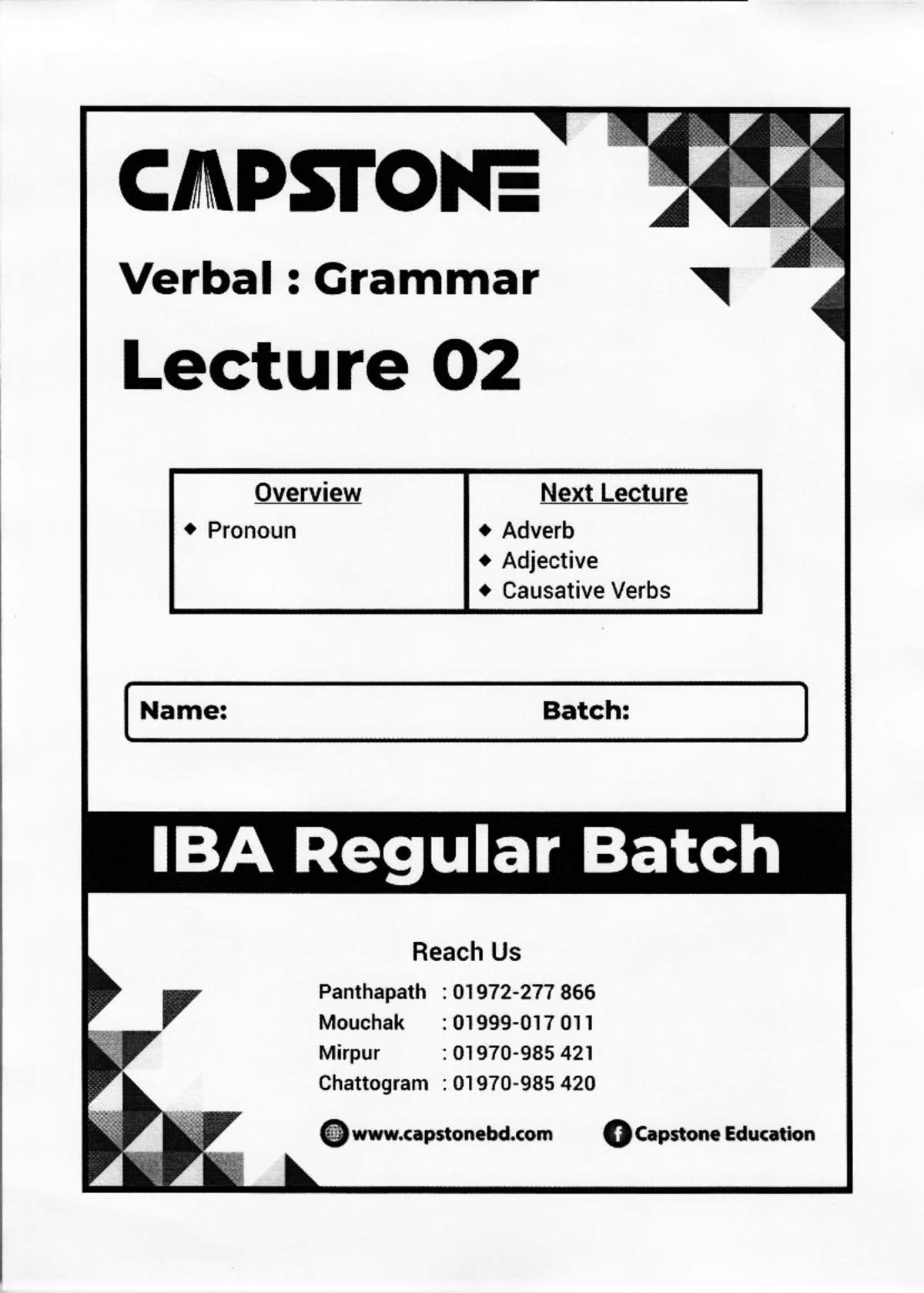 V 2 - capstone lectures - CAPSTONE 100 Verbal : Grammar Lecture 02 ...