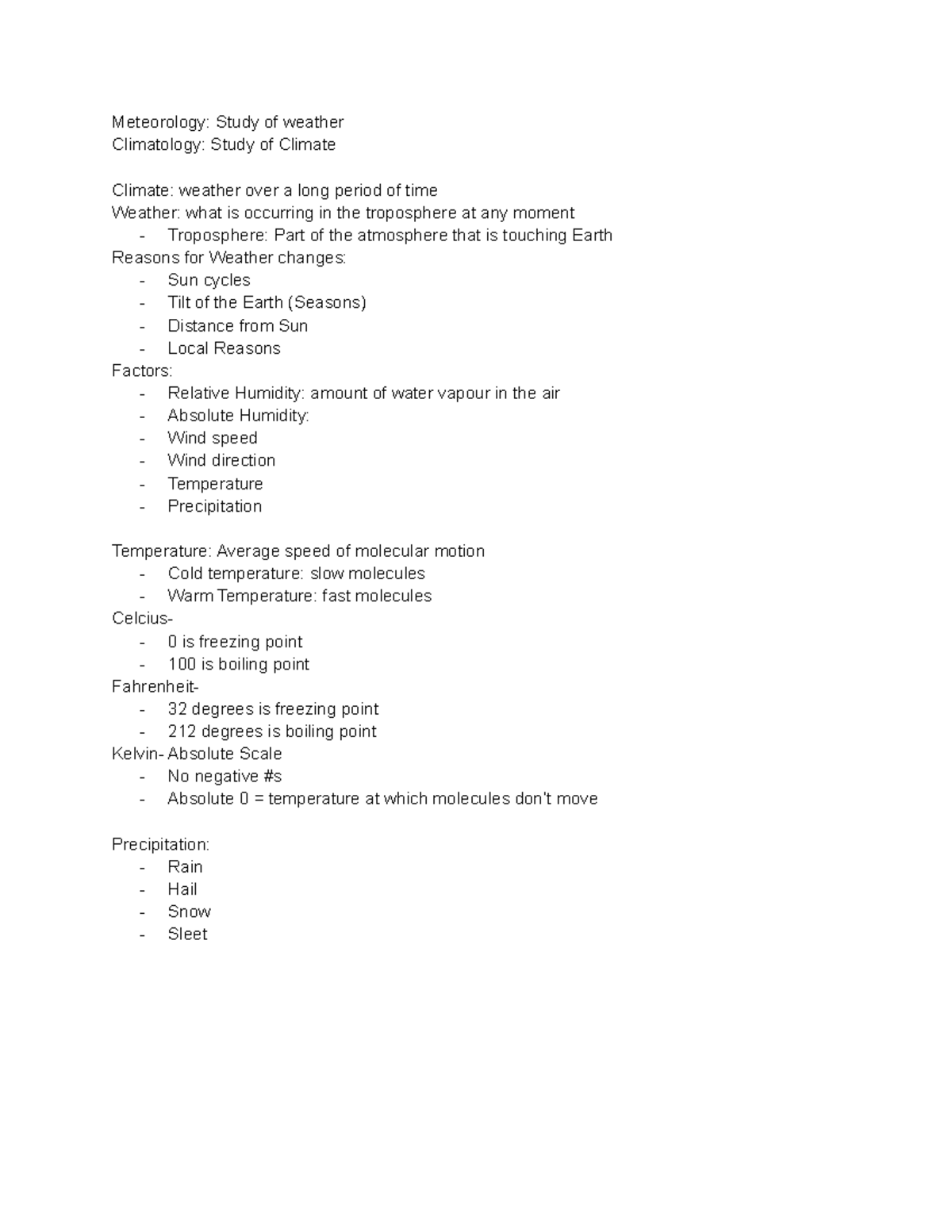 November 27 - Lecture Notes - Meteorology: Study of weather Climatology ...