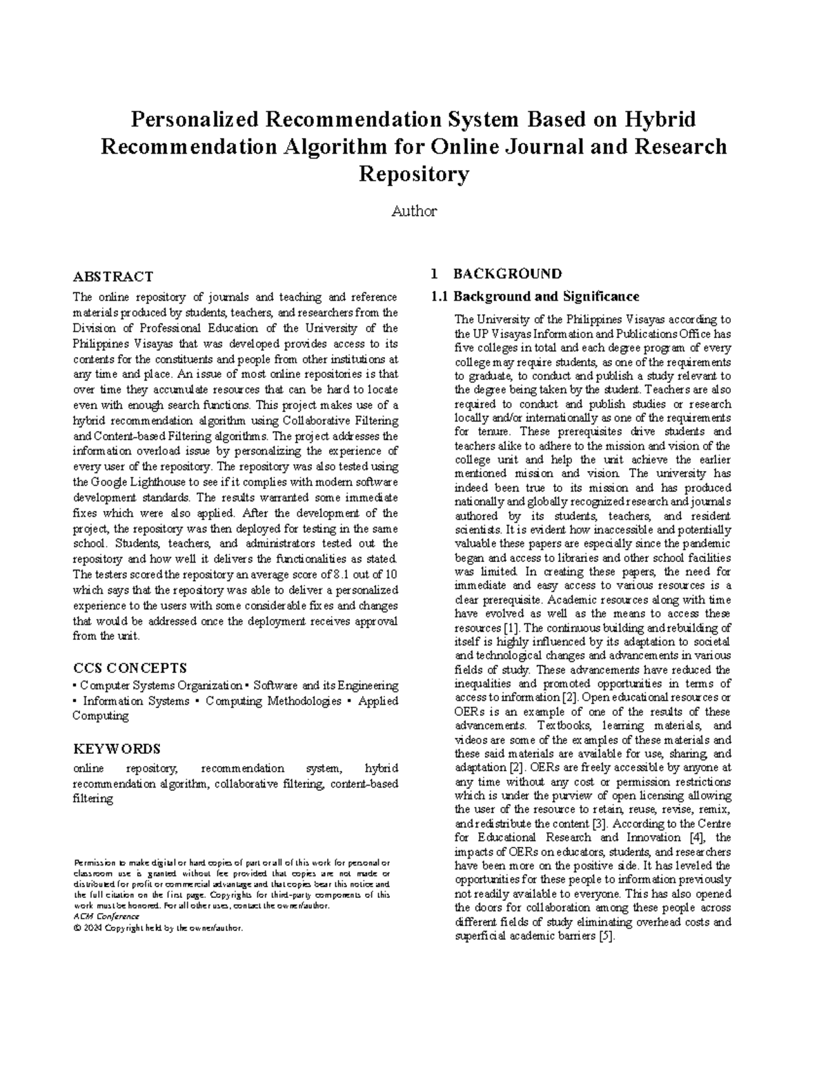 PCSC - Online repository using recommendation algorithm - Personalized Recommendation System ...