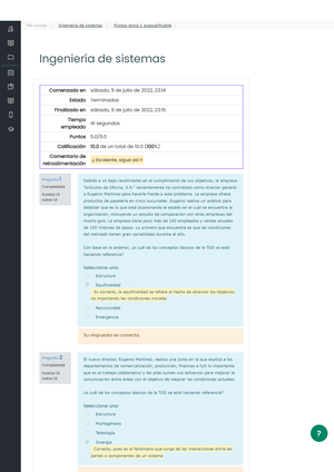Ing en sistemas Semana 4 Revisión del intento - Ingeniería de sistemas Pregunta 1 Completada ...