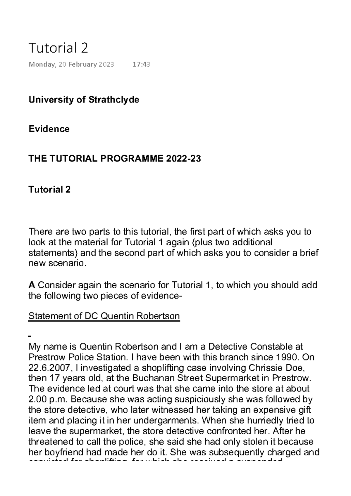 Tutorial 2 Monday 20 February 2023 17:43 University of Strathclyde ...