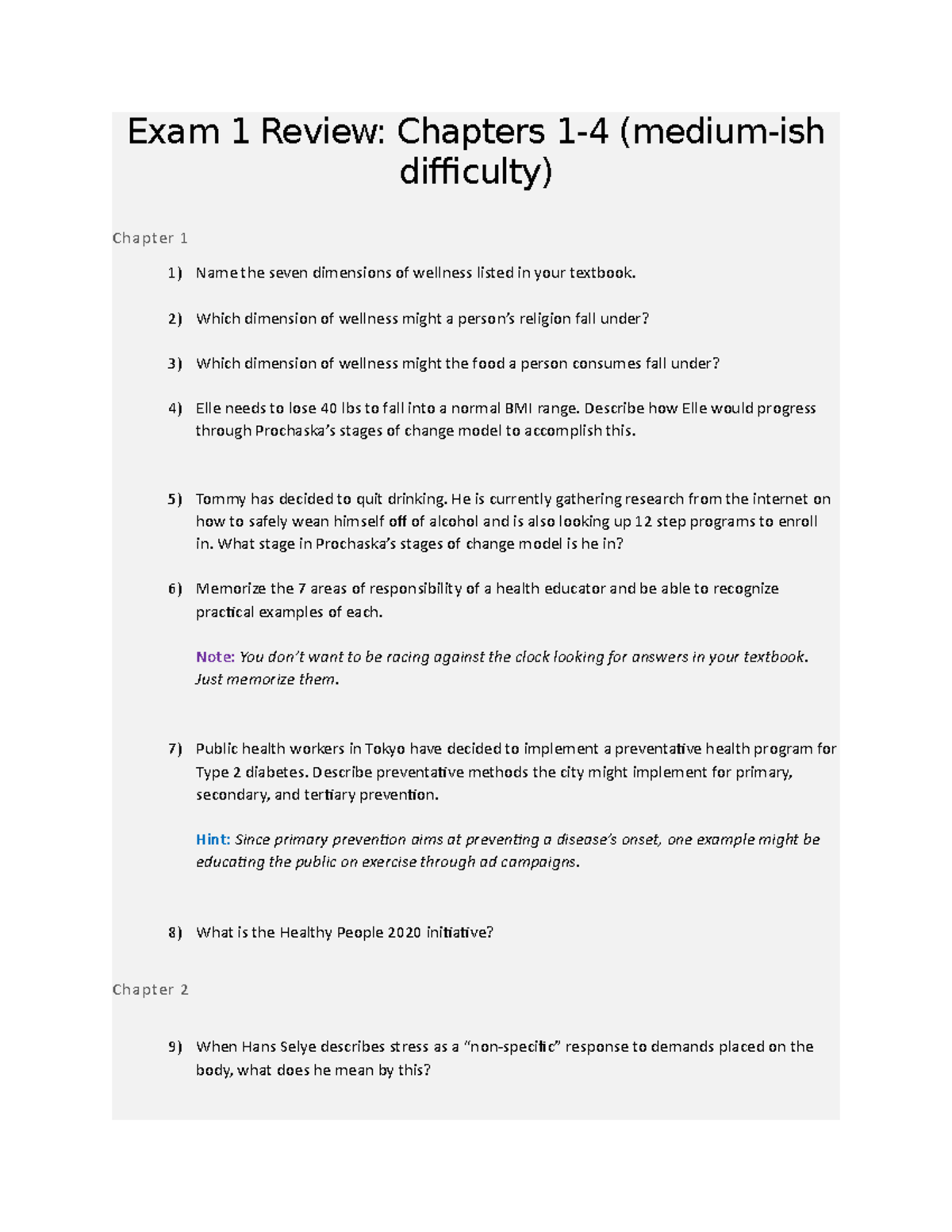 Exam 1 Review - Exam 1 Review: Chapters 1-4 (medium-ish difficulty ...