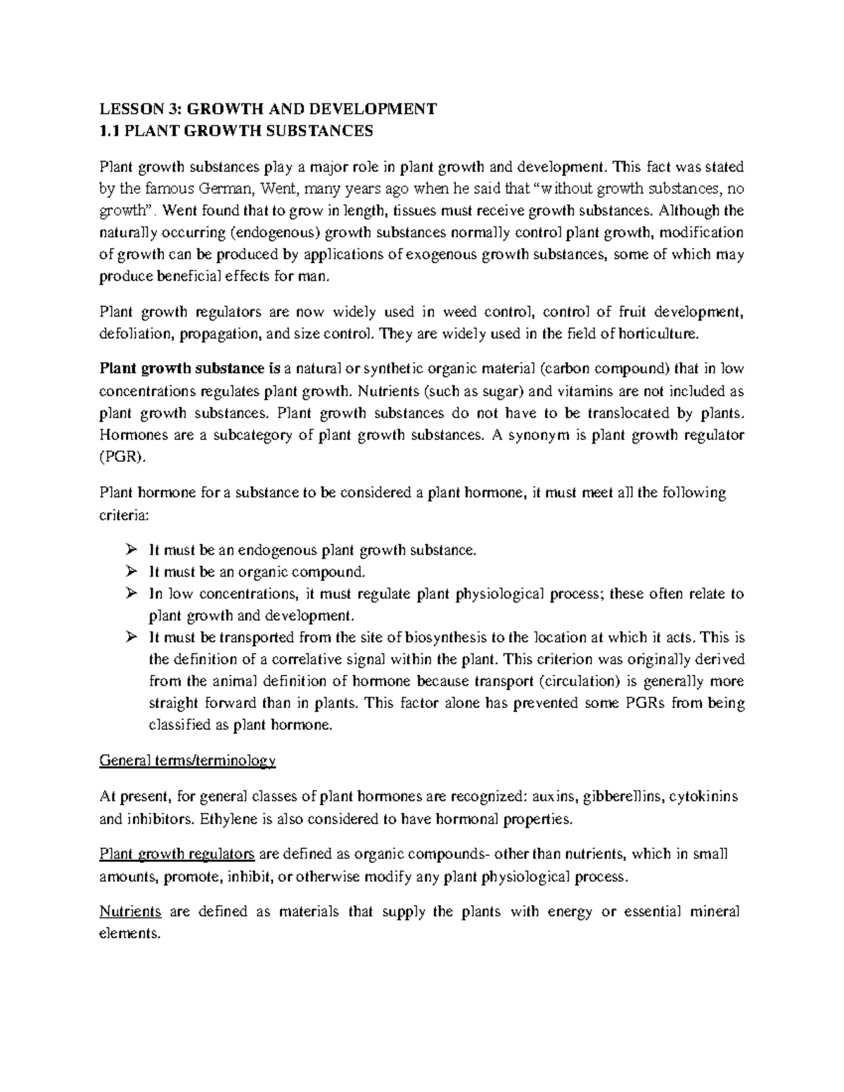 Lesson 3 - study hard - LESSON 3: GROWTH AND DEVELOPMENT 1 PLANT GROWTH ...