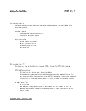 Writing For Film Day 2 Notes - Screenplay Structure 2/6/23 (Day 2 ...