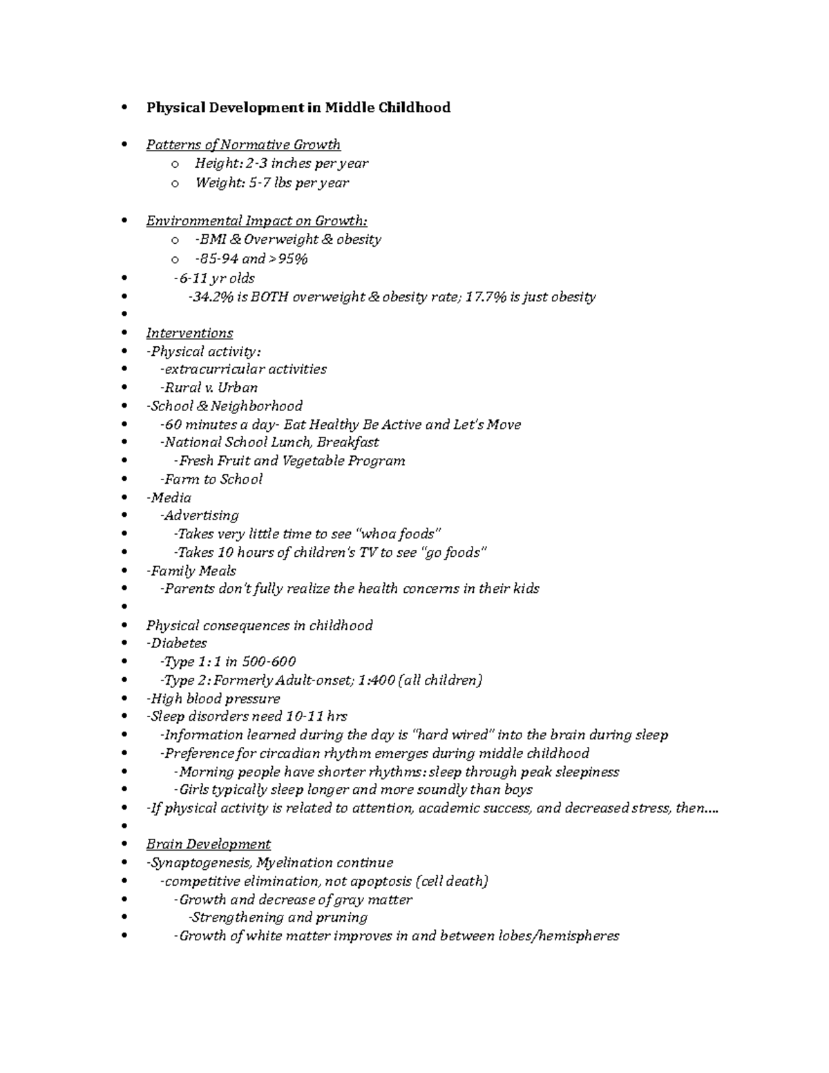 Unit 4 - Lecture notes 16-18 - Physical Development in Middle Childhood ...