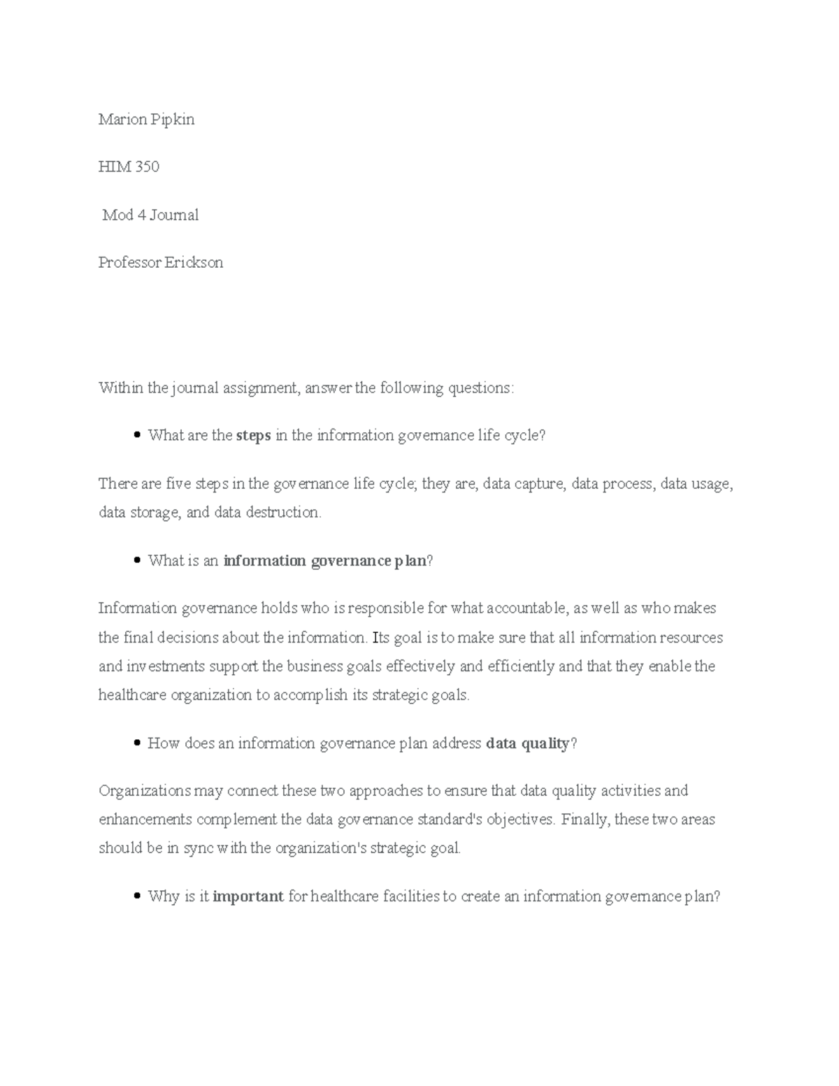 Module Four Journal - Marion Pipkin HIM 350 Mod 4 Journal Professor ...