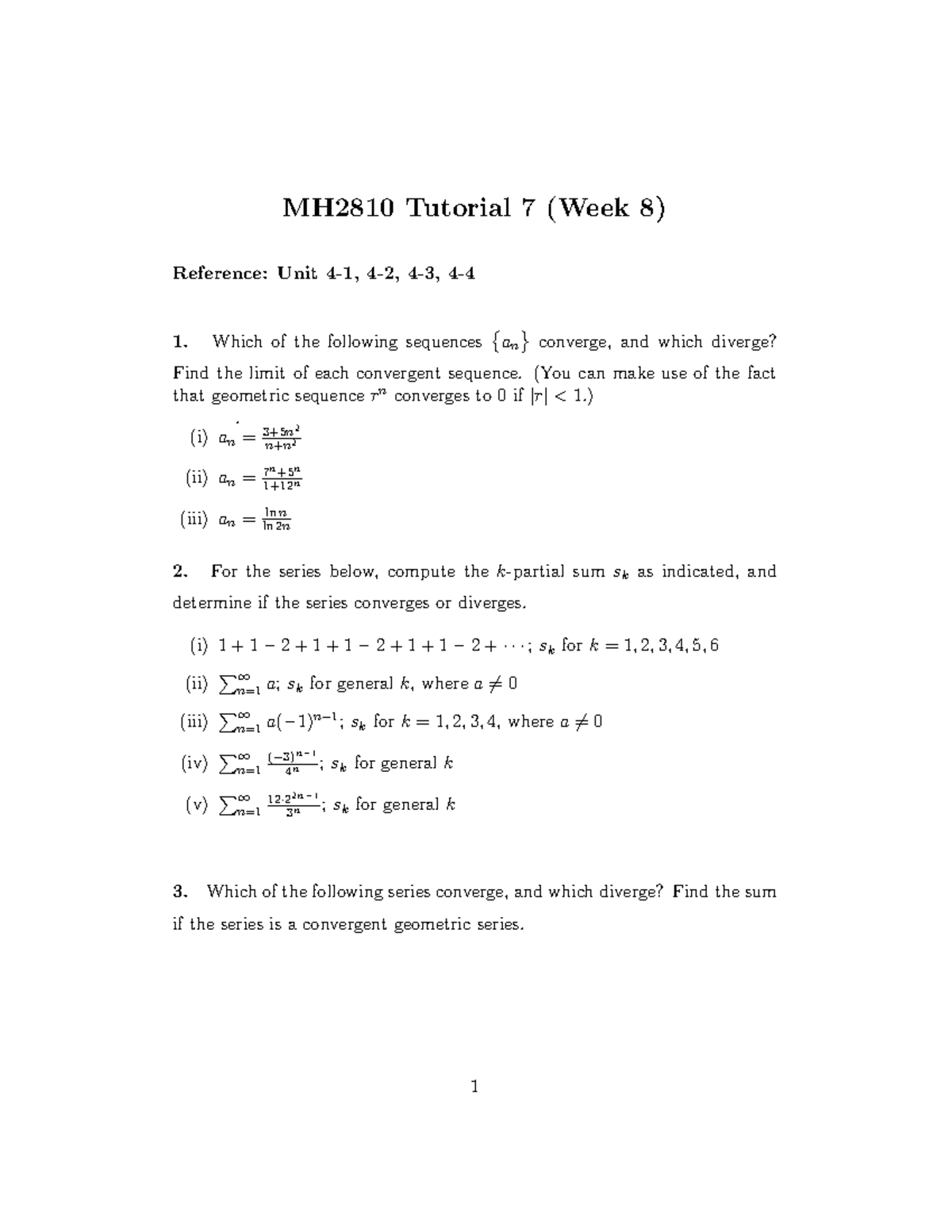 Tutorial 7 - MH2810 Tutorial 7 (Week 8) Reference: Unit 4-1, 4-2, 4-3 ...
