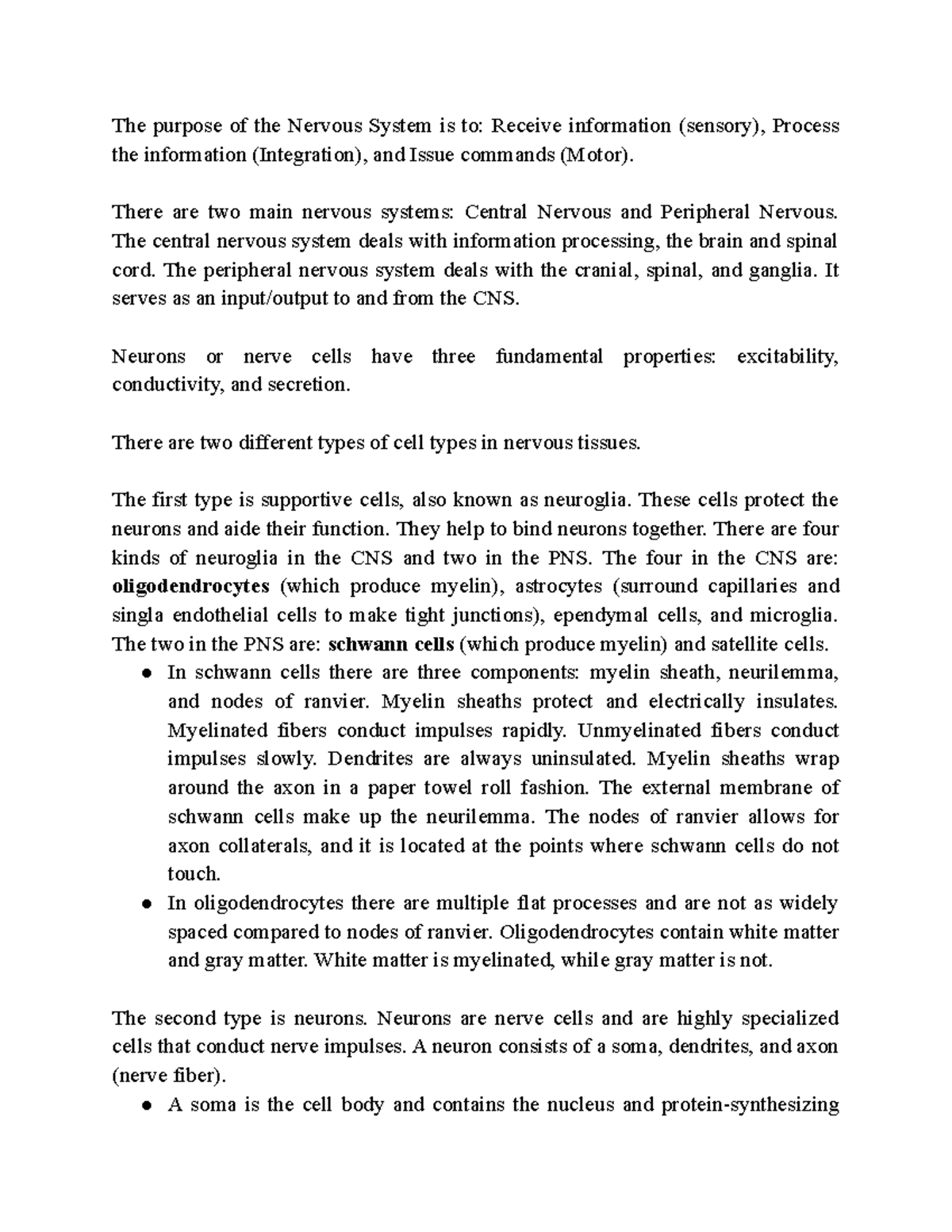 A and P I Study Guide Final - The purpose of the Nervous System is to ...