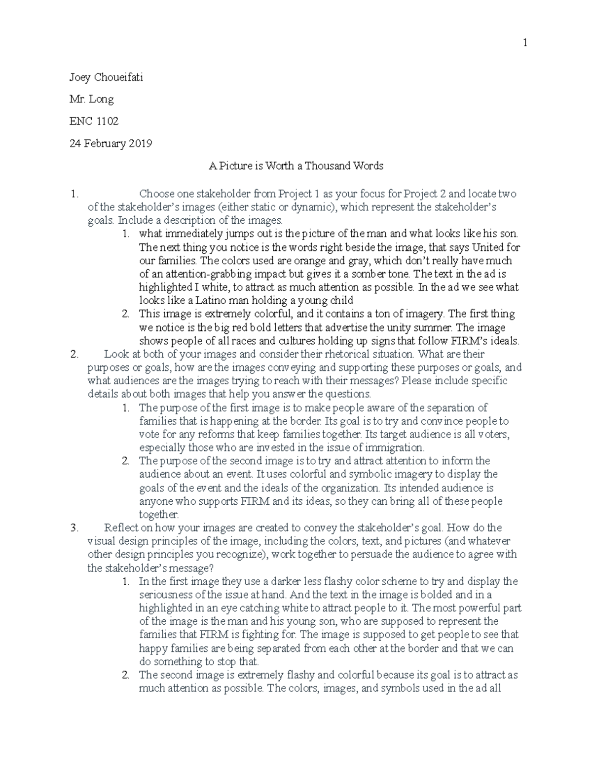 Comp2 project 2 - Joey Choueifati Mr. Long ENC 1102 24 February 2019 A ...