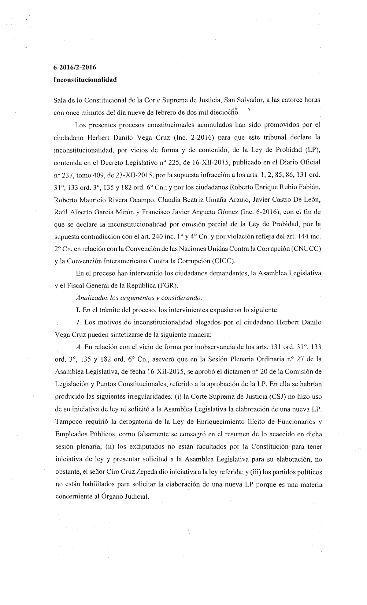 6-2016 AC Interpretación del 133 Cn - 6-2016/2- Inconstitucionalidad ...