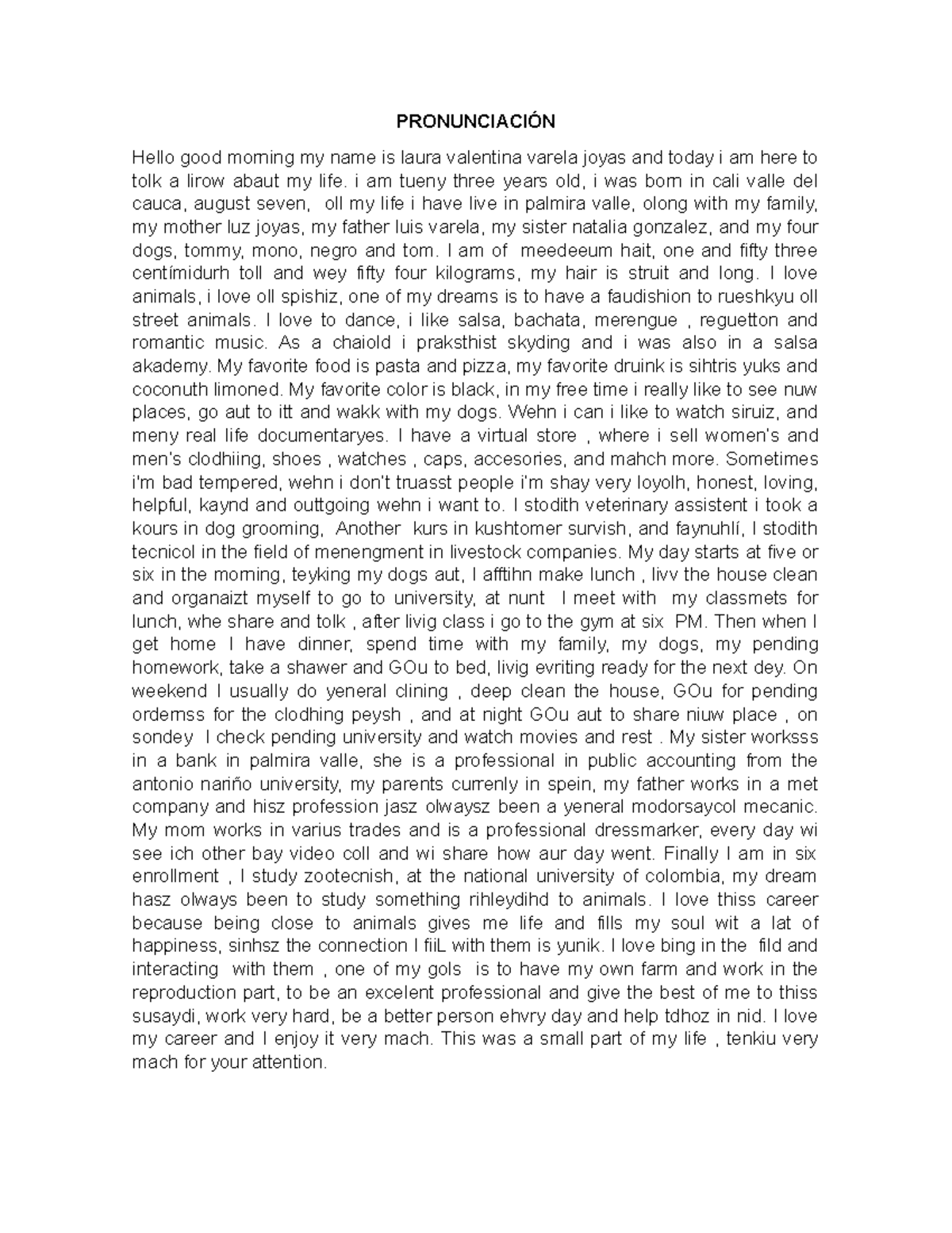 Original ORAL EXAM - MICROO - PRONUNCIACIÓN Hello good morning my name ...