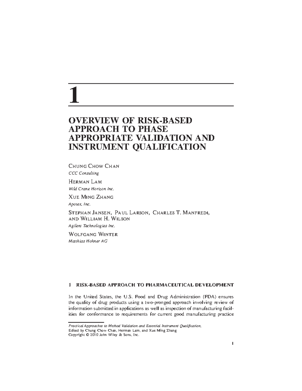 RISK- Based Approach TO Phase Appropriate Validation AND Instrument ...