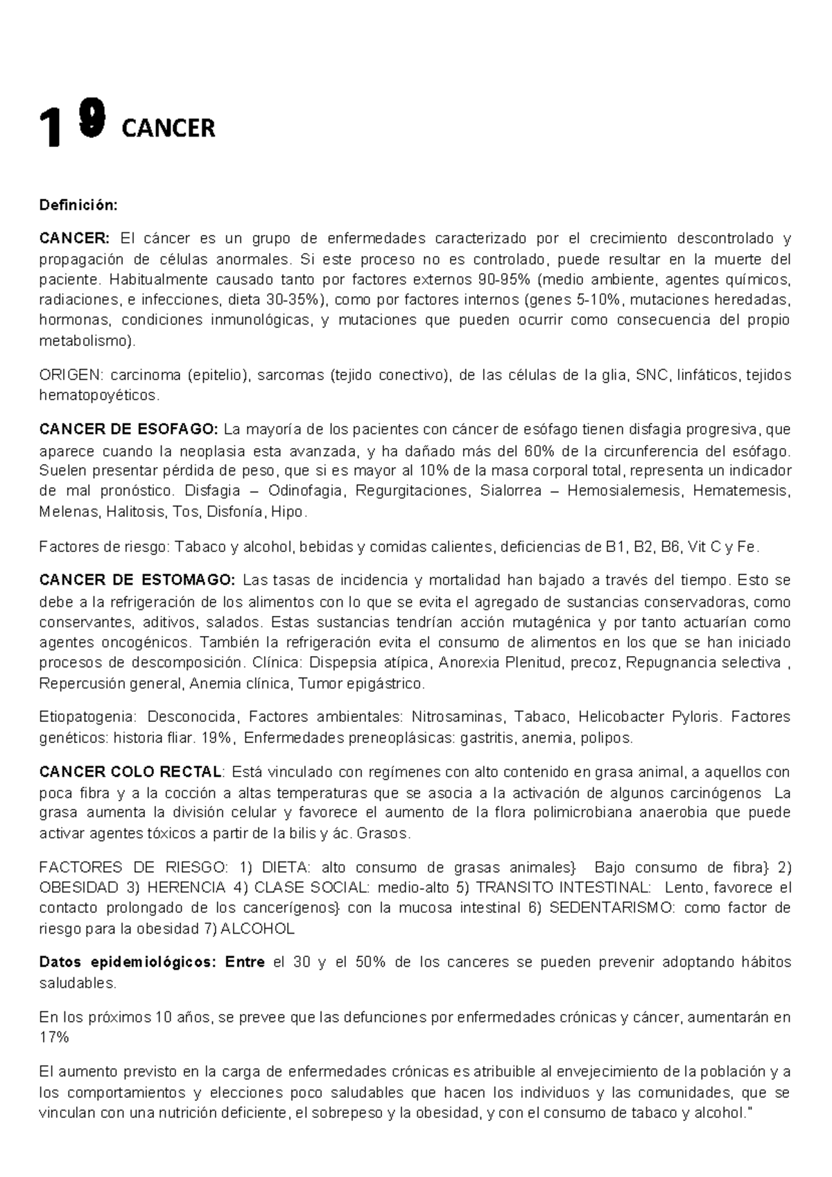 Resumen de Cancer - ₁ ₉ CANCER Definición: CANCER: El cáncer es un ...