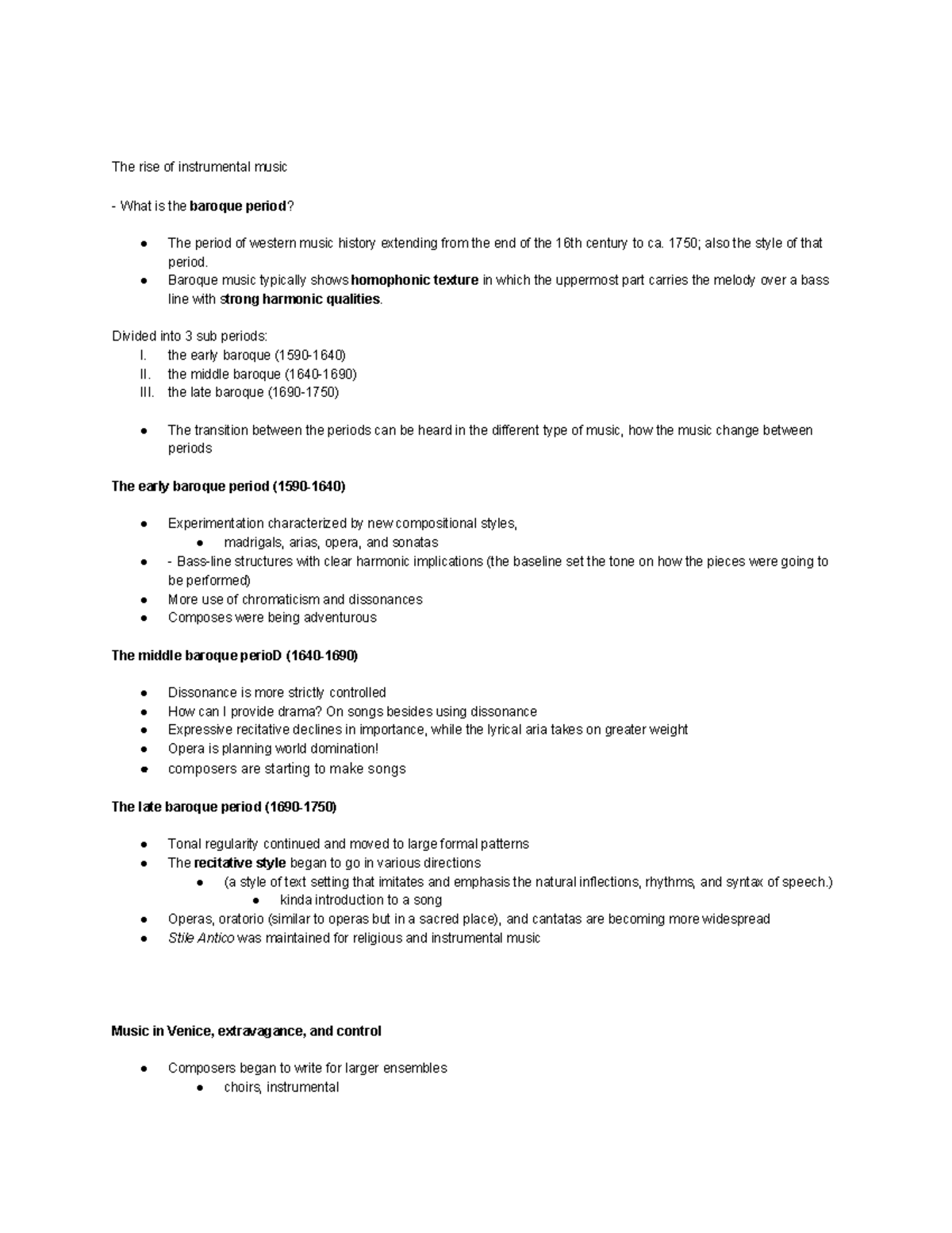 Chapter 9 - Lecture notes - The rise of instrumental music - What is ...