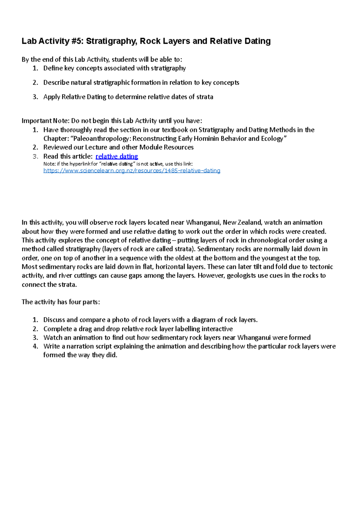 Lab Activity #7 - Stratigraphy - Lab Activity #5: Stratigraphy, Rock ...