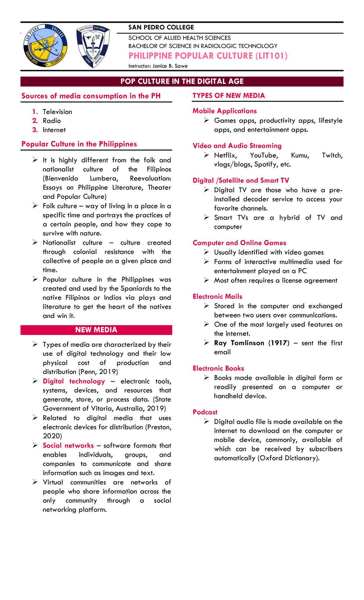 LIT101 Midterms Reviewer (RDT-1B) - SCHOOL OF ALLIED HEALTH SCIENCES ...