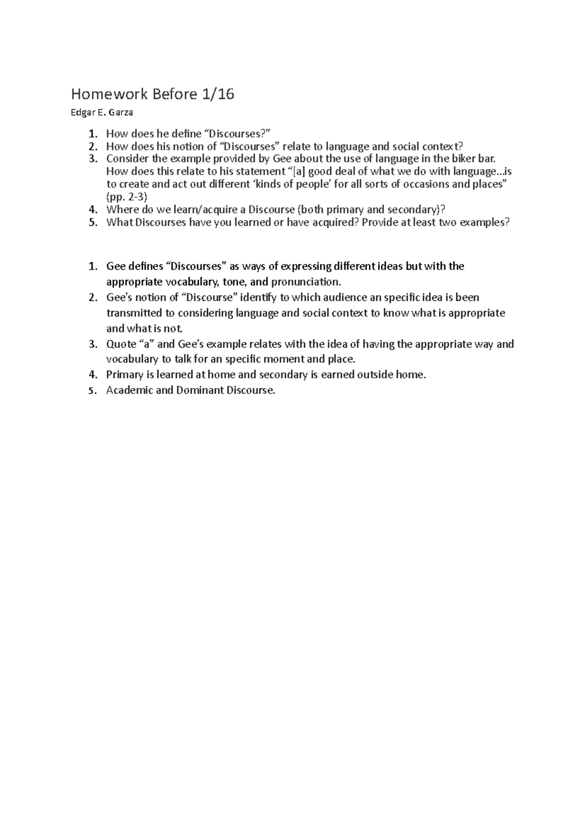 Homework Before 1 16 - Grade: A+ - Homework Before 1/ Edgar E. Garza ...